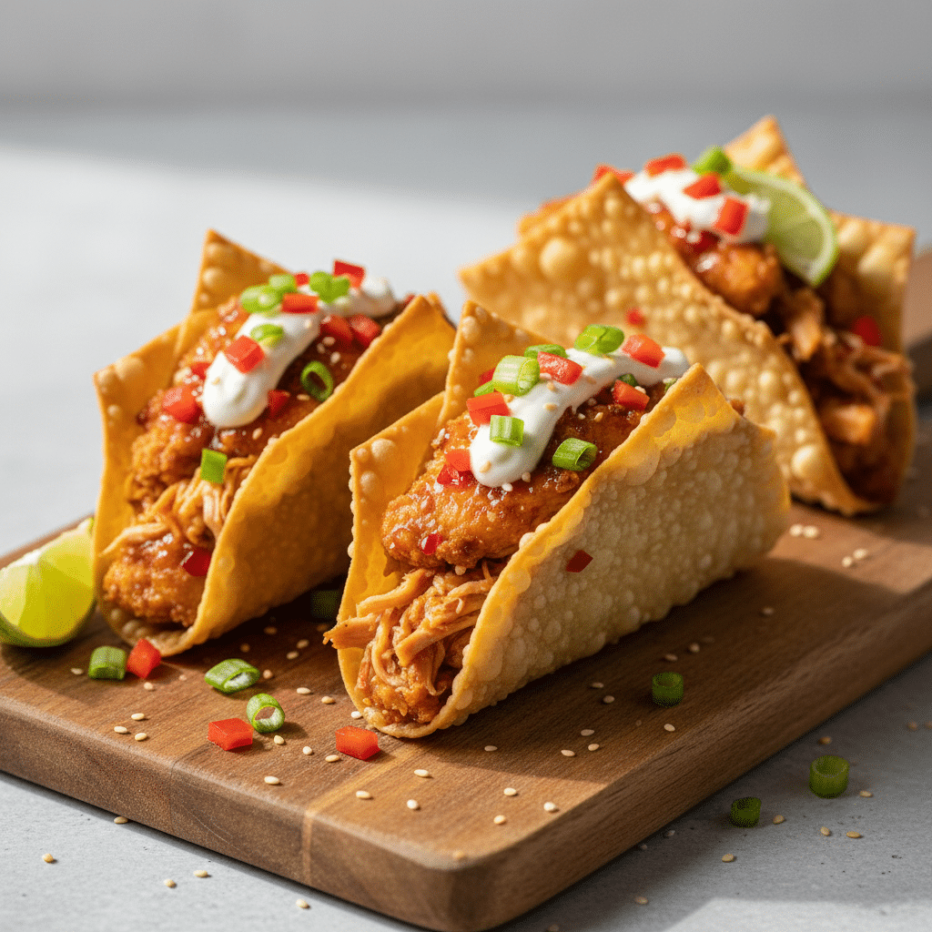 Crispy Chicken Wonton Tacos Recipe - Asian Fusion